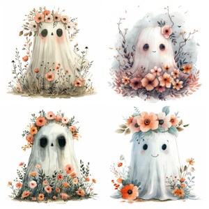 24 Floral Ghost Clipart, Halloween Ghost, Flowers Clipart, Printable ...