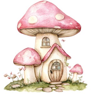 19 Fairy House Clipart, Toadstool Fairy House, Printable Watercolor ...