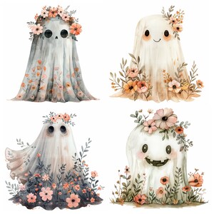 24 Floral Ghost Clipart, Halloween Ghost, Flowers Clipart, Printable ...