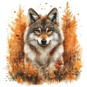 15 Wolf in Autumn Clipart, Wolf Clipart, Printable Watercolor Clipart ...