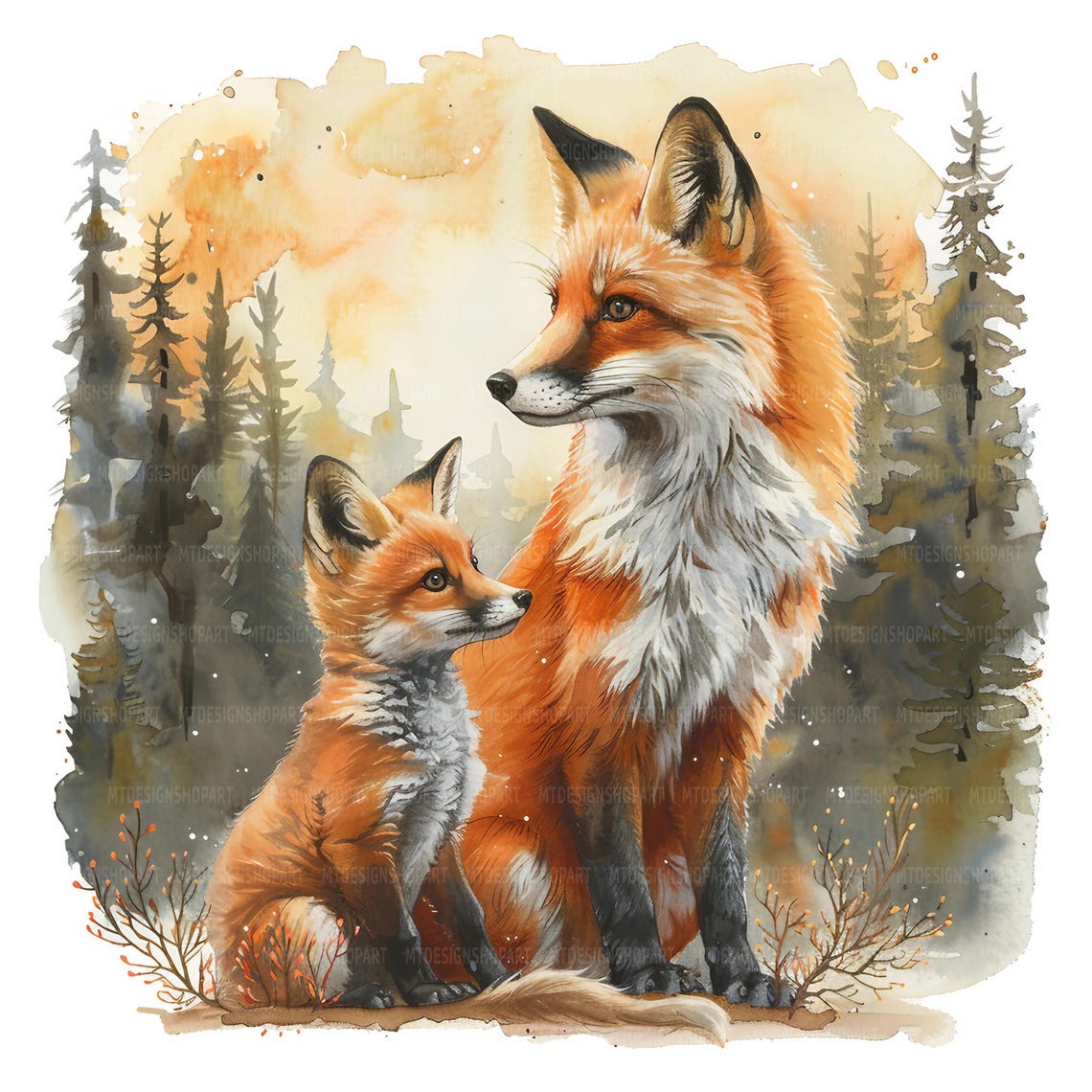 19 Fox Baby and Mother Clipart, Fox Clipart, Printable Watercolor ...