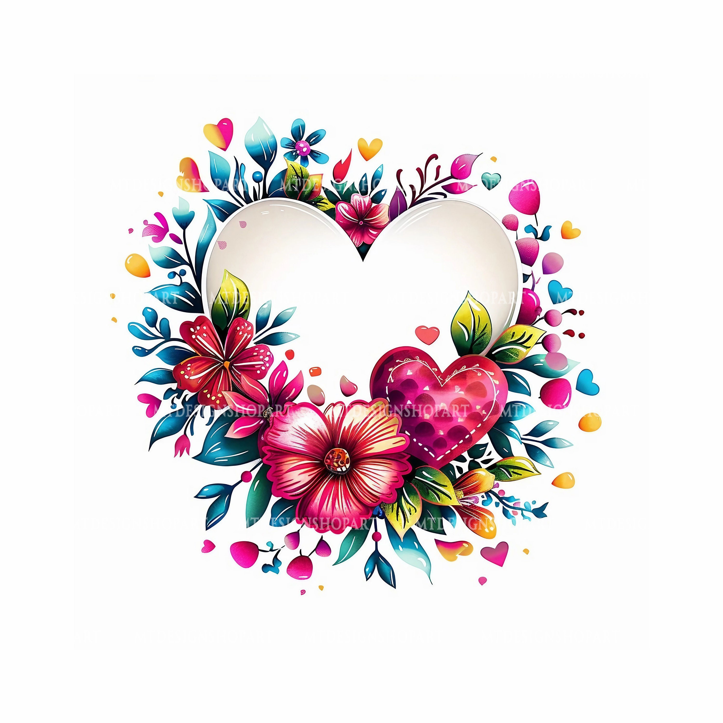 20 Watercolor Flower Heart Clipart, High Quality Jpgs, Floral Hearts ...