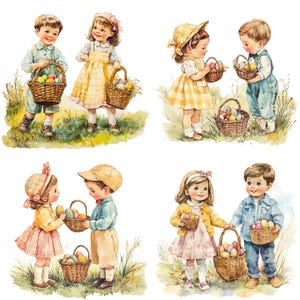 16 Cute Easter Girl and Boy Clipart, Baby Easter Kids Clipart ...