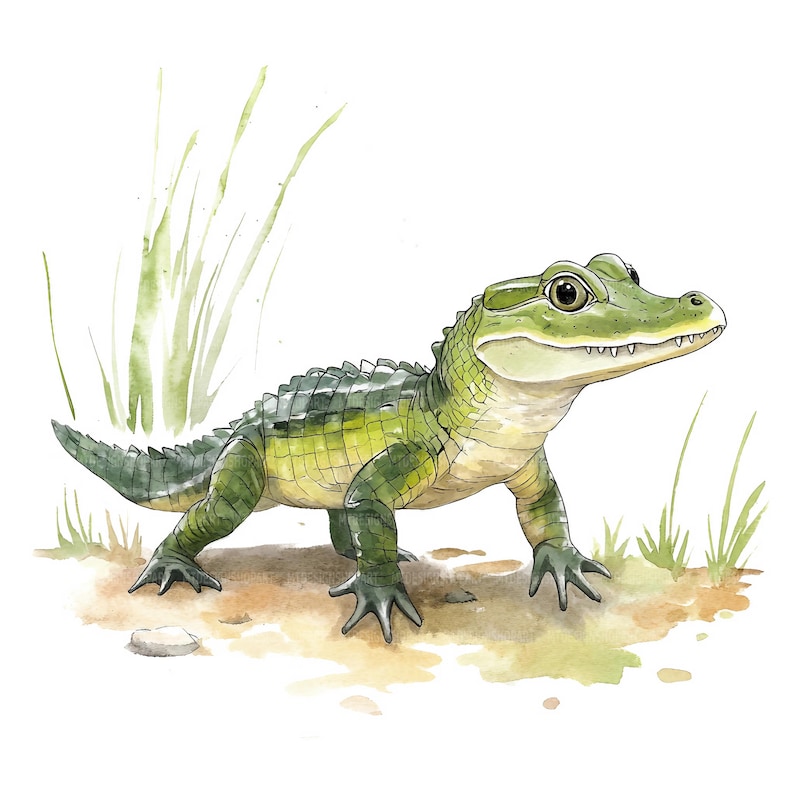16 Baby Alligator Clipart , Baby Crocodile, Printable Watercolor ...
