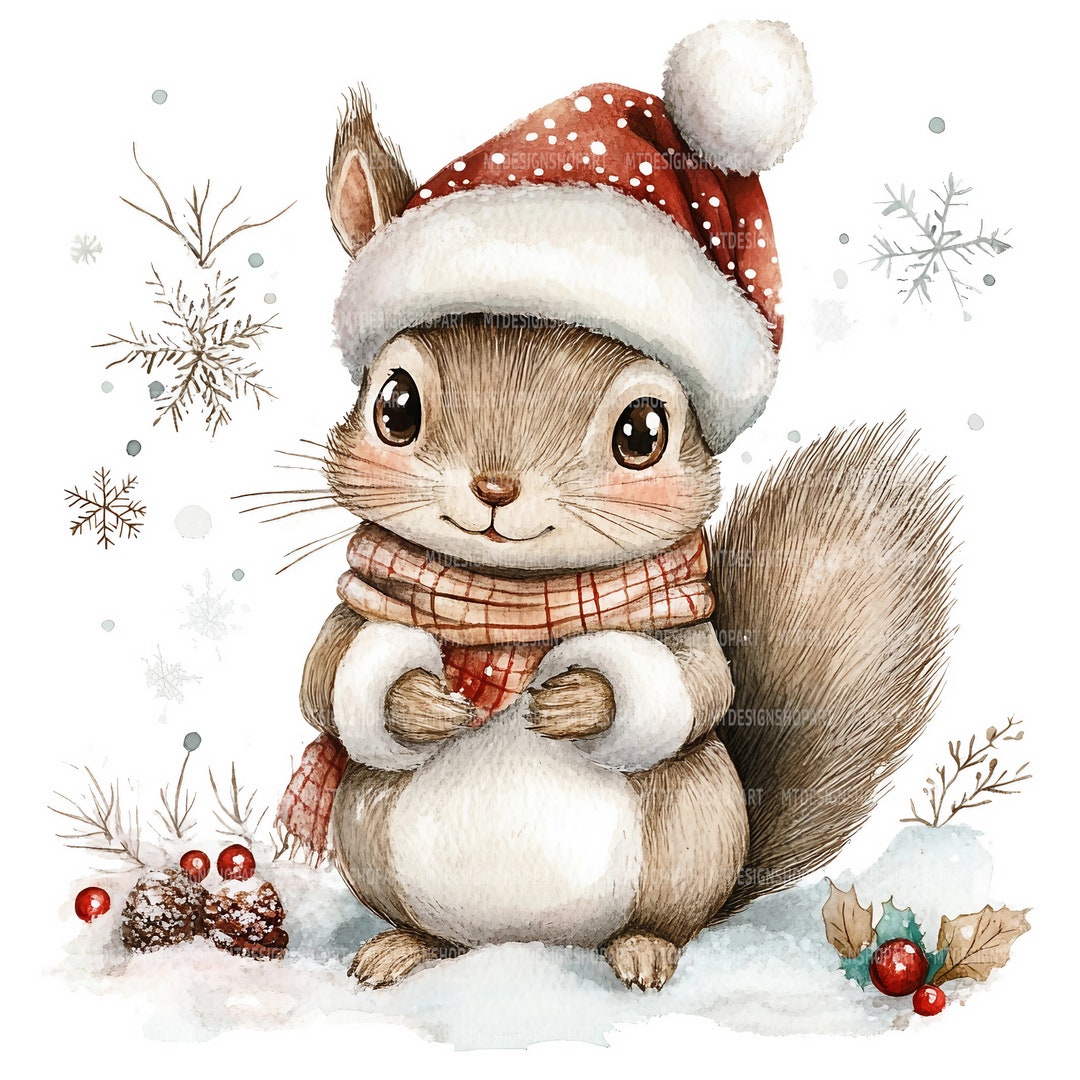 24 Christmas Squirrel Clipart, Squirrel Clipart, Printable Watercolor ...