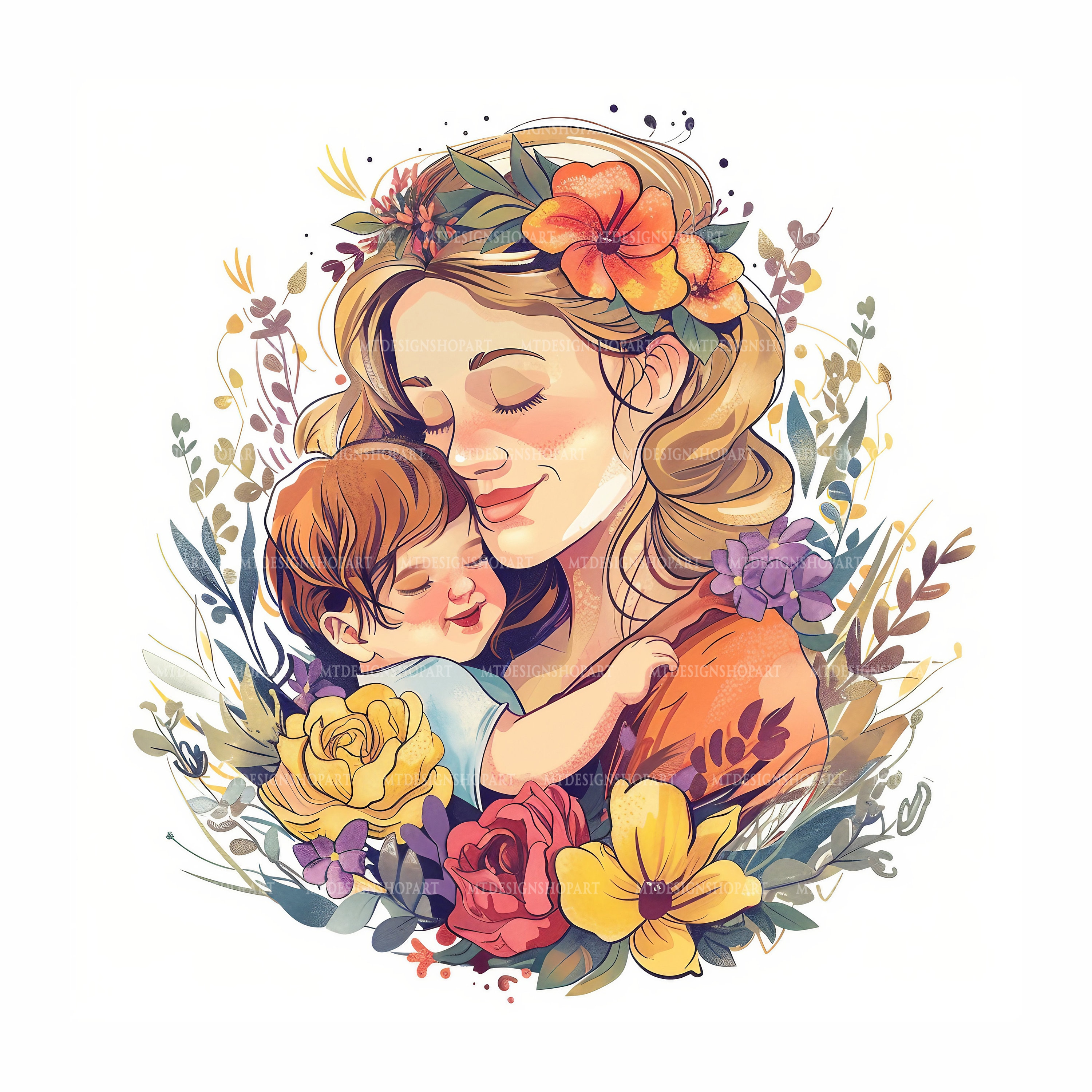 12 Mother and Child Clipart, Mother's Day Card, Printable Watercolor ...