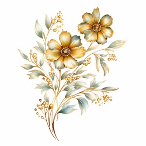 15 Gold Flower Clipart, Abstract Gold Floral, Printable Watercolor ...