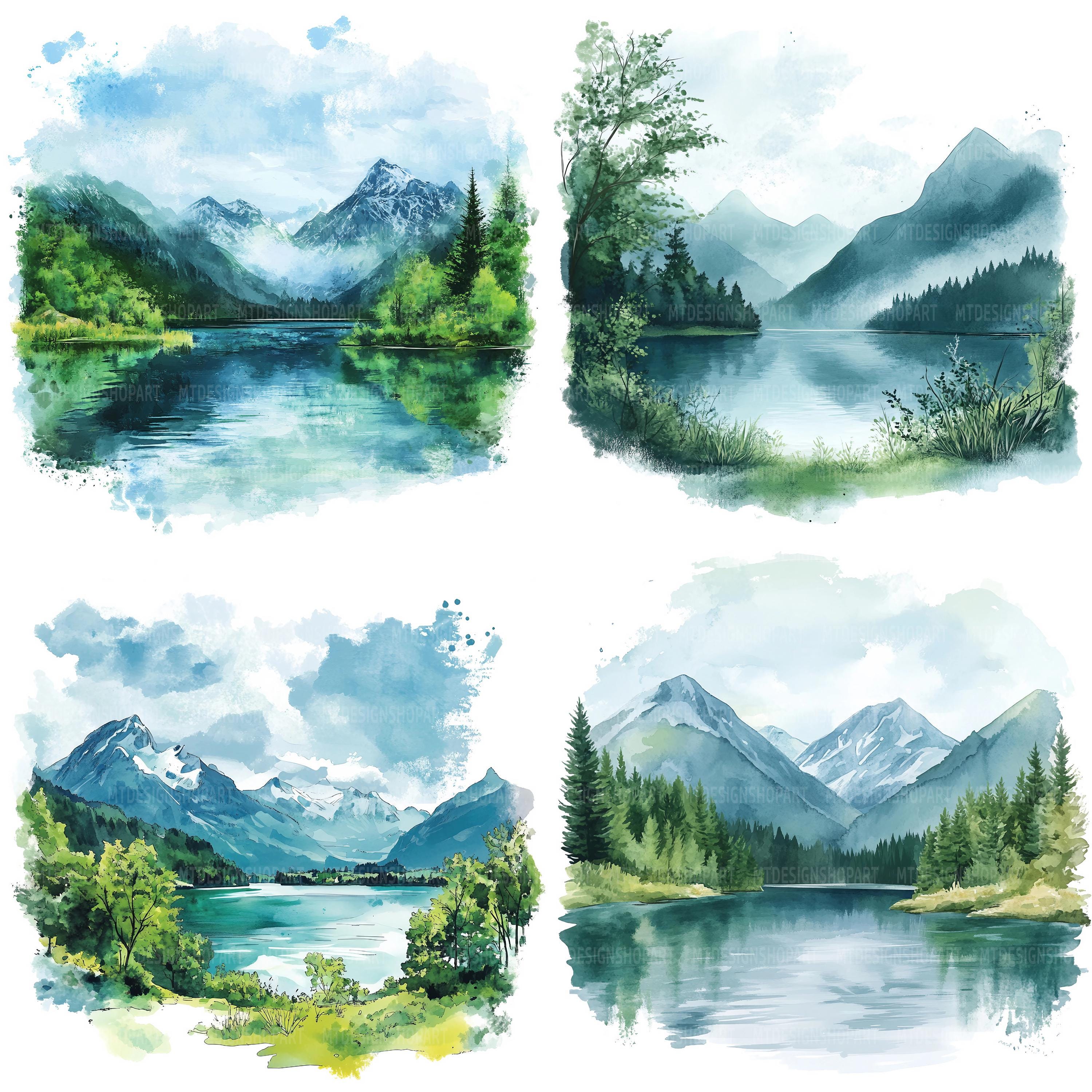 19 Mountain Landscapes Clipart, Carpathian Mountains, Printable ...