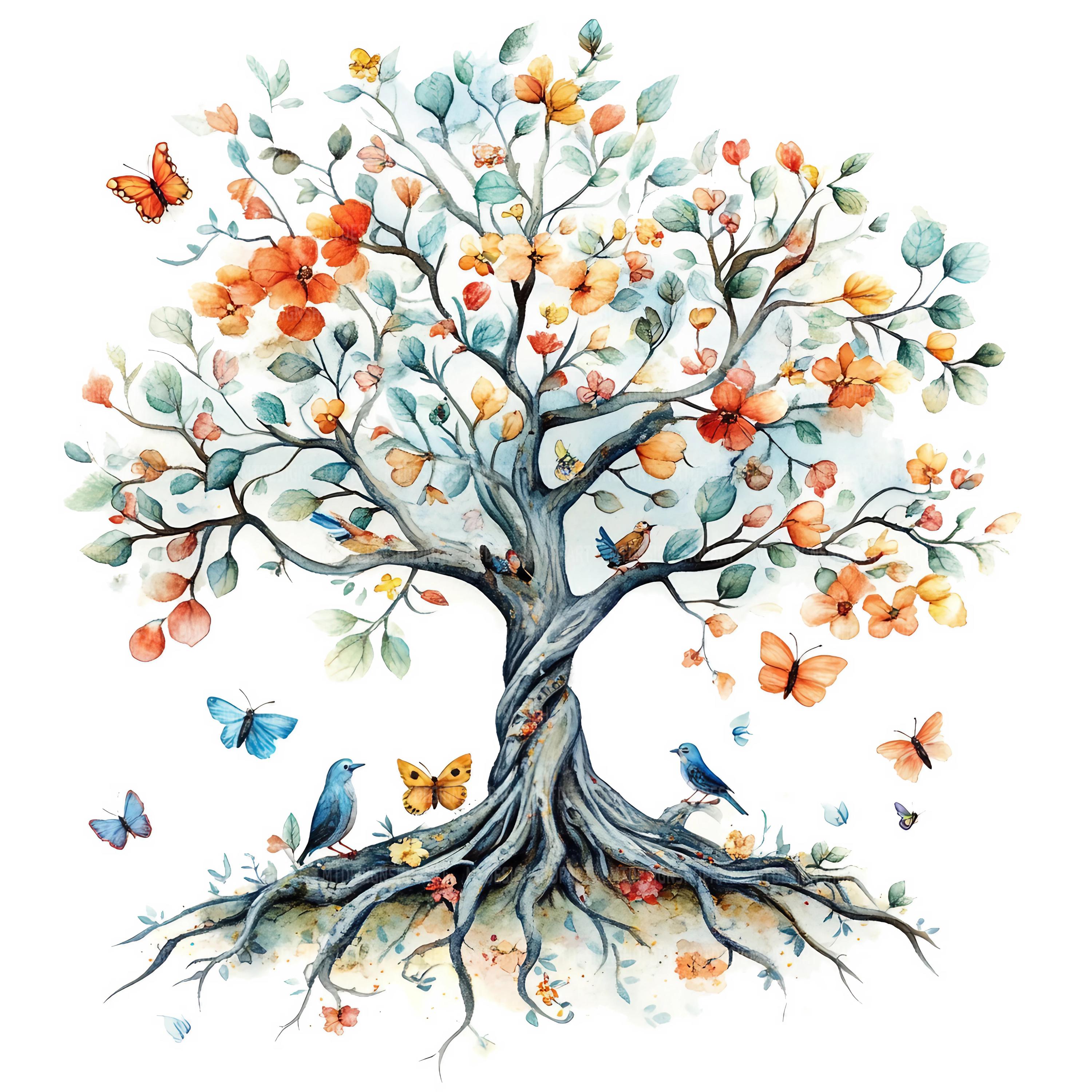 18 Butterfly Tree of Life Clipart, Colorful Tree Clipart, Printable ...