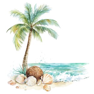 18 Watercolor Coconut Trees Clipart, Palm Tree Clipart , Printable ...