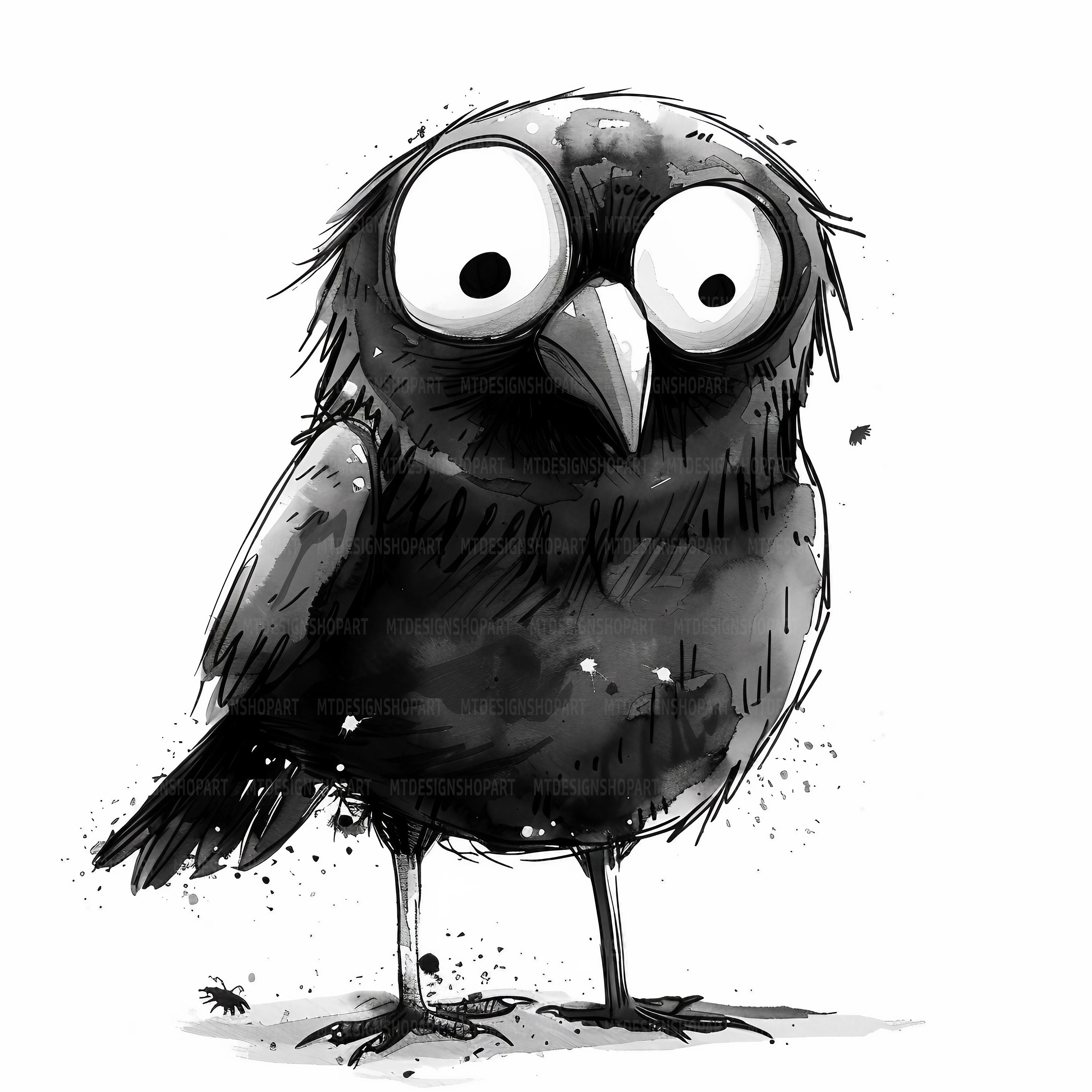 13 Crows Clipart, Funny Ink Crow Clipart, Printable Watercolor Clipart ...