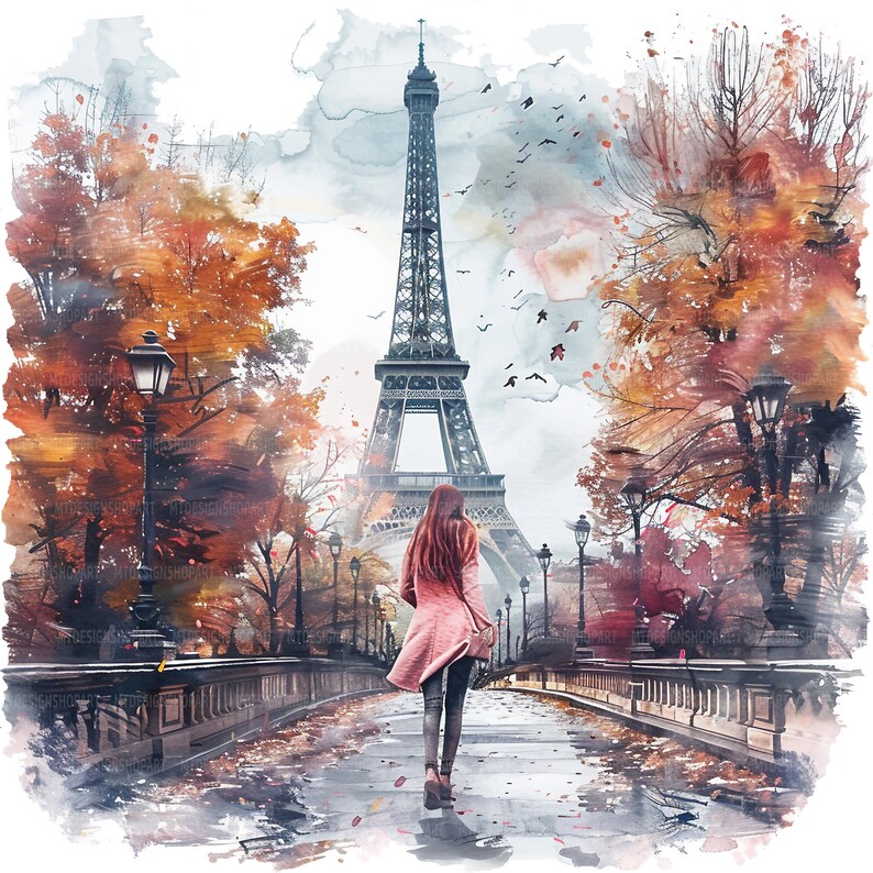 10 Woman in Paris Clipart, Autumn Clipart, Wearing Pink, Printable ...