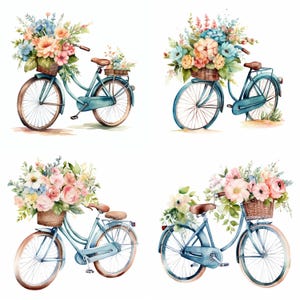 37 Bicycle With Flowers Clipart, Floral Bicycle Clipart, Printable ...