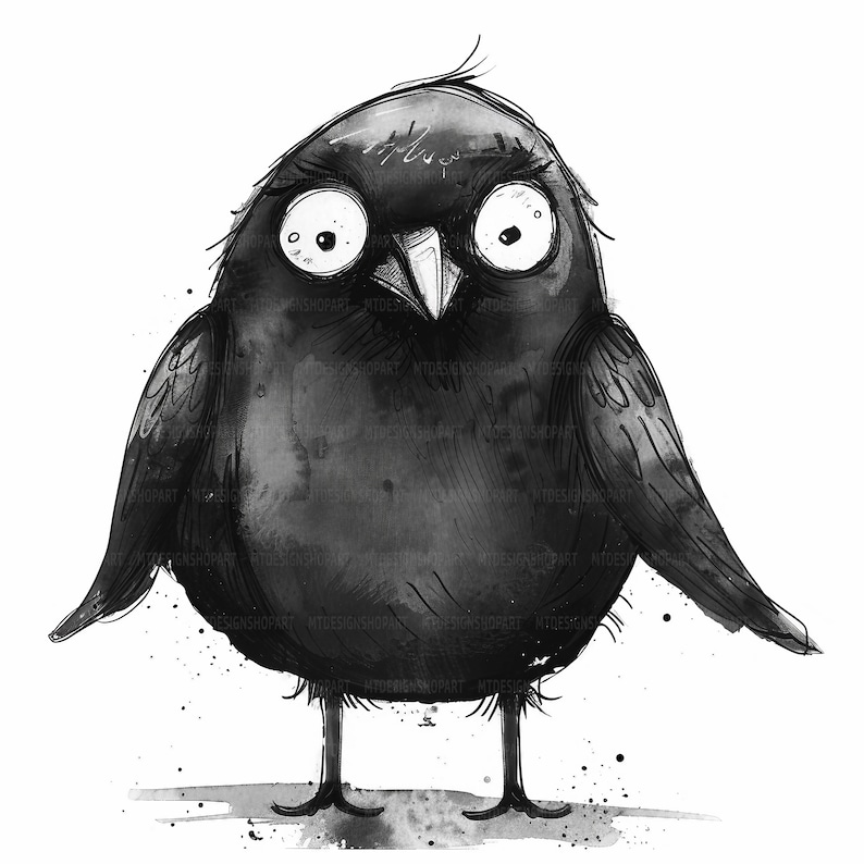 13 Crows Clipart, Funny Ink Crow Clipart, Printable Watercolor Clipart ...