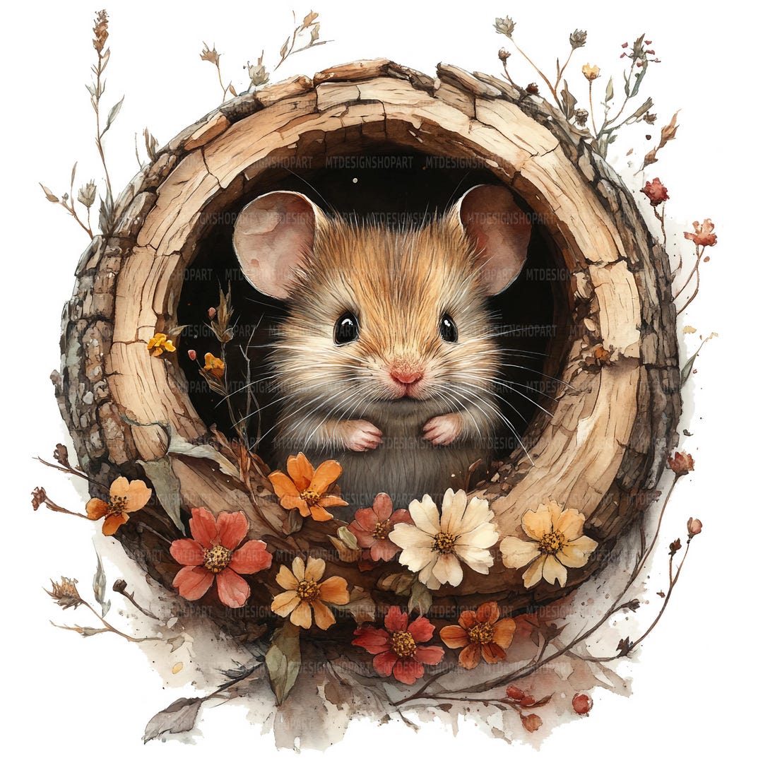 18 Floral in Tree Trunk Clipart, Mouse Hole Clipart, Printable ...