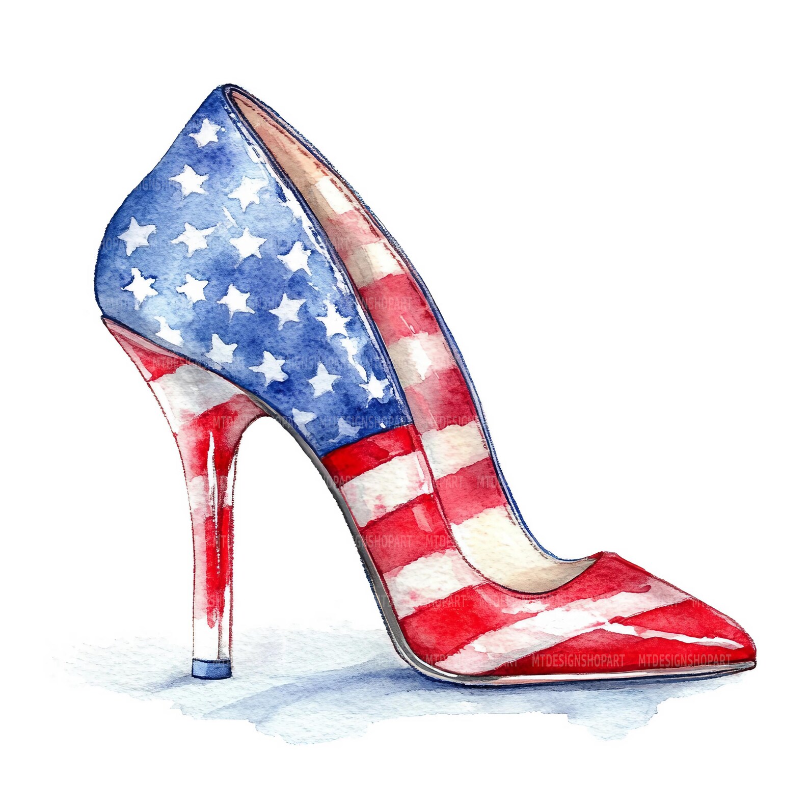 15 USA High Heels Clipart,american Flag, Printable Watercolor Clipart ...