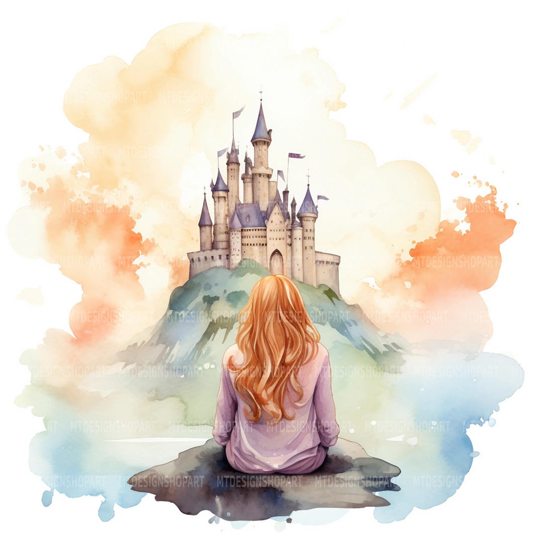 19 Girl Sitting on a Castle Clipart, Girl at Castle, Castle Sunset ...