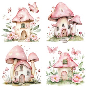 19 Fairy House Clipart, Toadstool Fairy House, Printable Watercolor ...