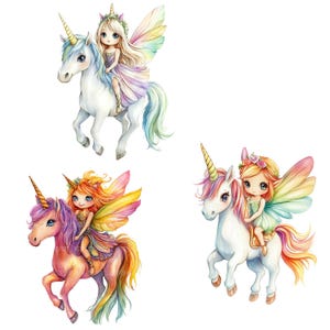 14 Cute Unicorn and Fairy Clipart, Fairy and Unicorn, Printable ...