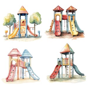 20 Playgrounds Clipart, Kids Playground, Printable Watercolor Clipart ...