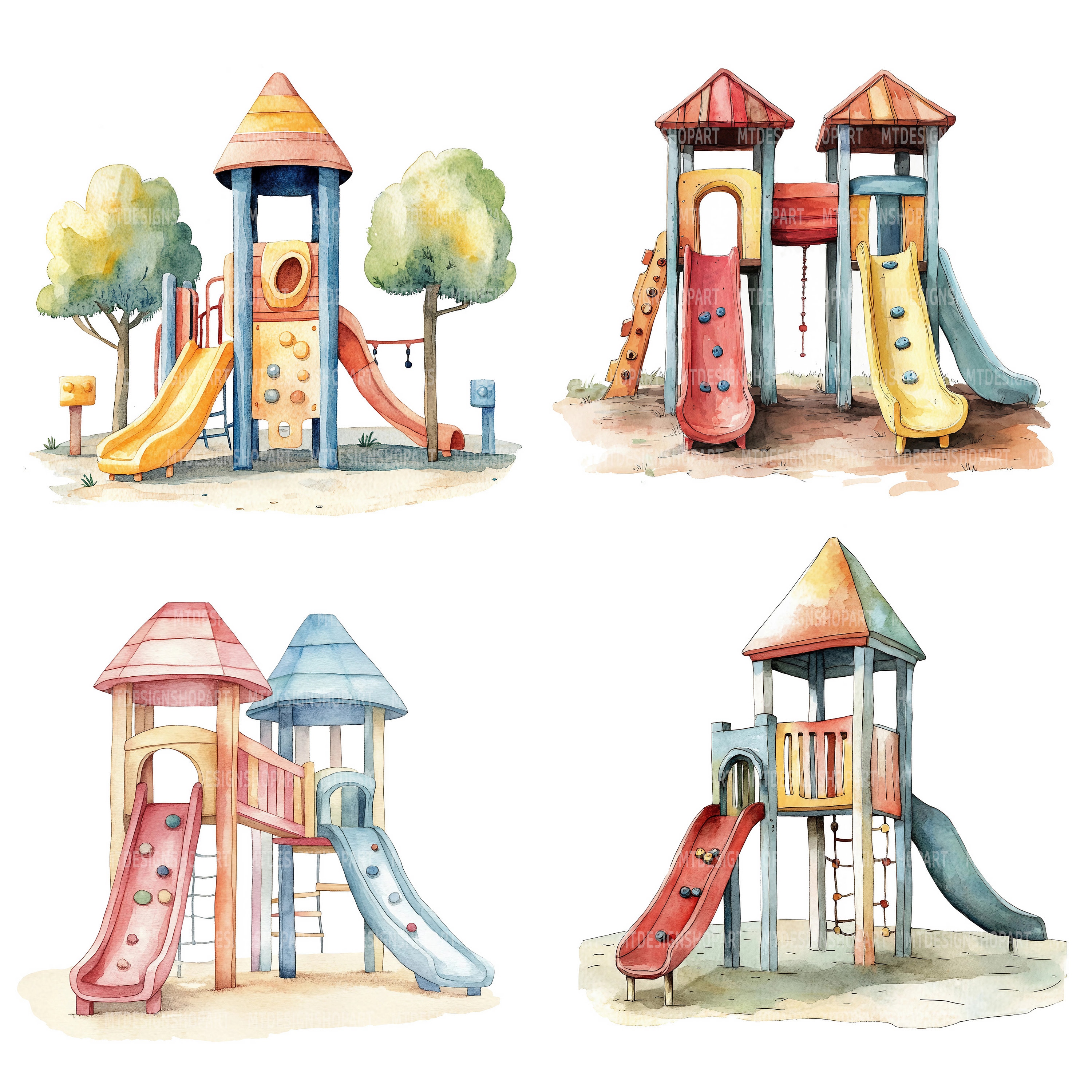 20 Playgrounds Clipart, Kids Playground, Printable Watercolor Clipart ...