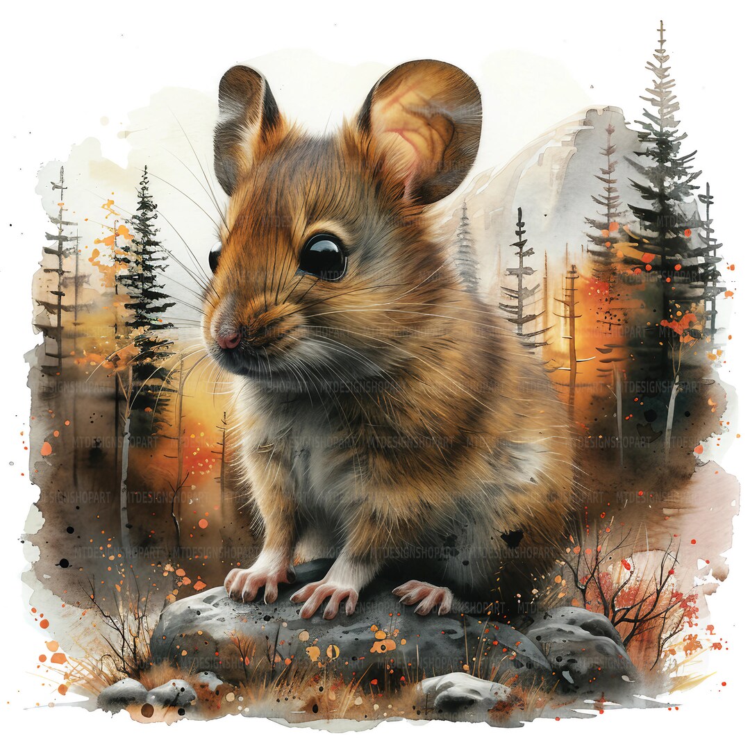 10 Mouse Clipart, Mouse Landscape, Printable Watercolor Clipart, Paper ...