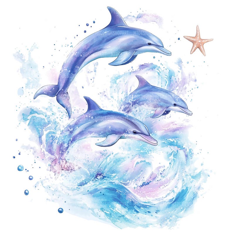 19 Dolphin Clipart, Playful Dolphins, Printable Watercolor Clipart ...