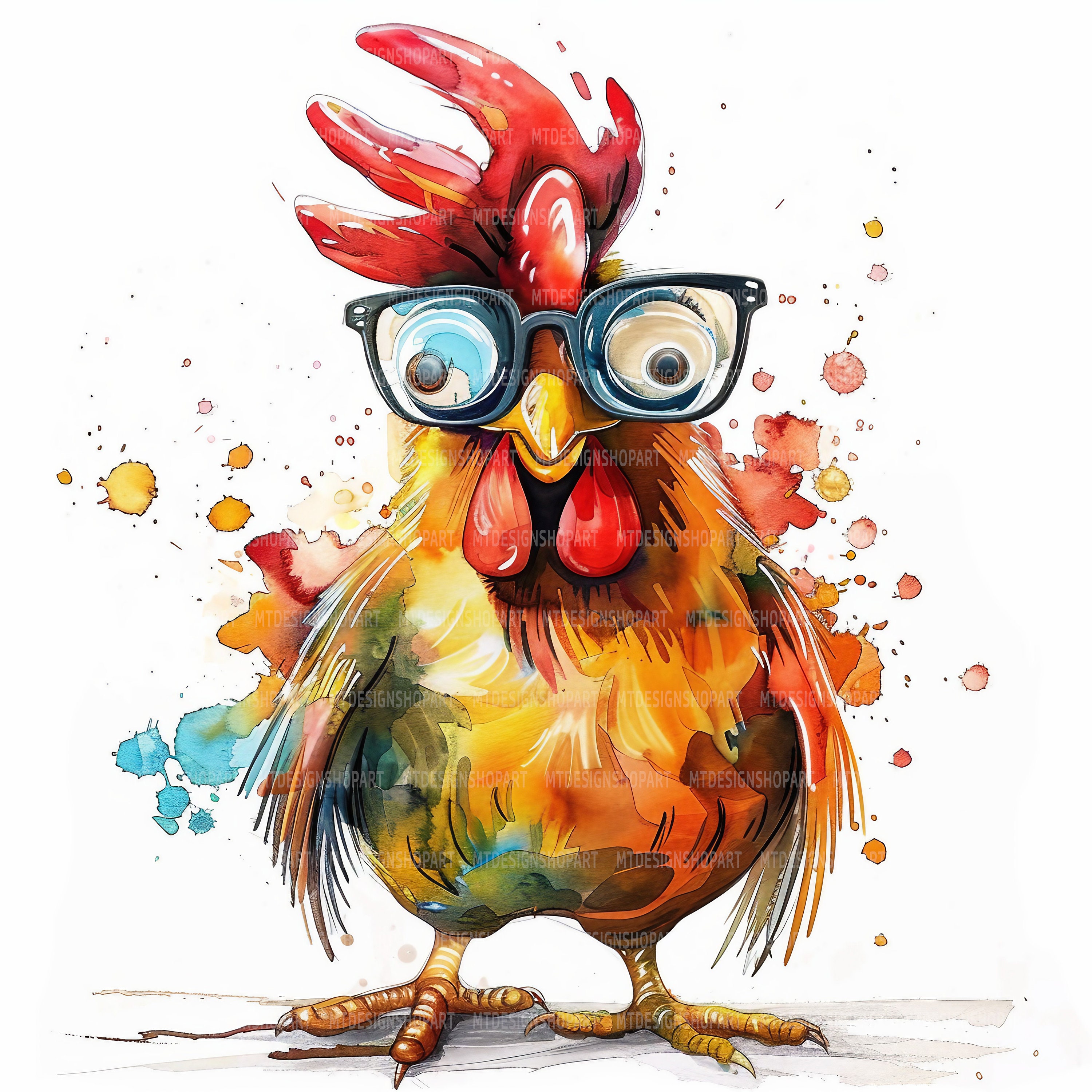 10 Funny Chicken Clipart Bundle, Printable Watercolor Clipart, Paper ...