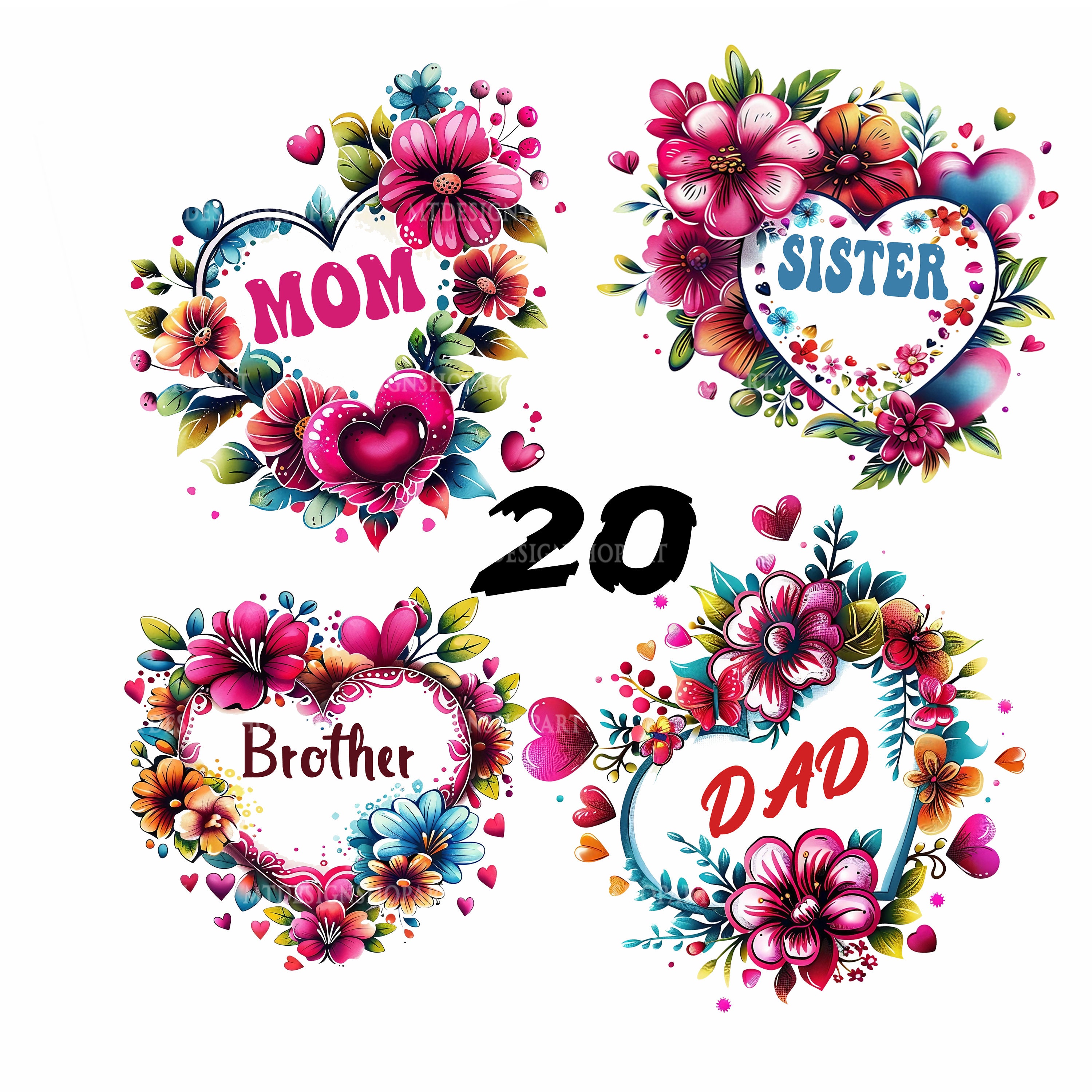 20 Watercolor Flower Heart Clipart, High Quality Jpgs, Floral Hearts ...