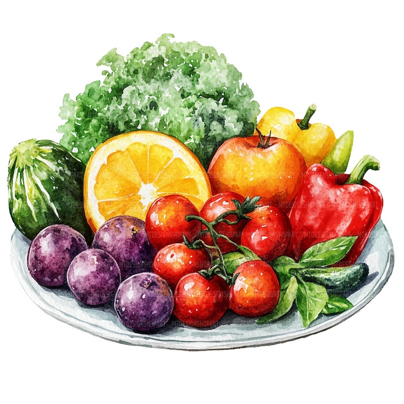 22 Fruits and Vegetables Clipart, Printable Watercolor Clipart, Paper ...