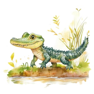 16 Baby Alligator Clipart , Baby Crocodile, Printable Watercolor ...