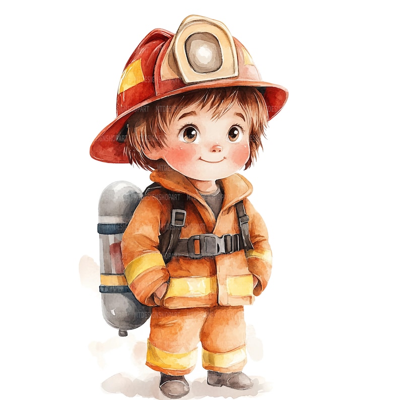 16 Cute Boy Firefighter Clipart, Firemen Clipart, Printable Watercolor ...
