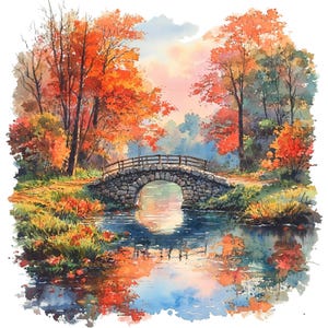 15 Bridge in Autumn Clipart, Bridge Landscape Clipart, Printable ...