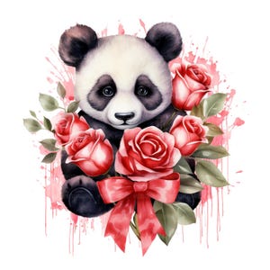 18 Panda With Red Roses Clipart, Panda Art, Valentine's Day, Printable ...