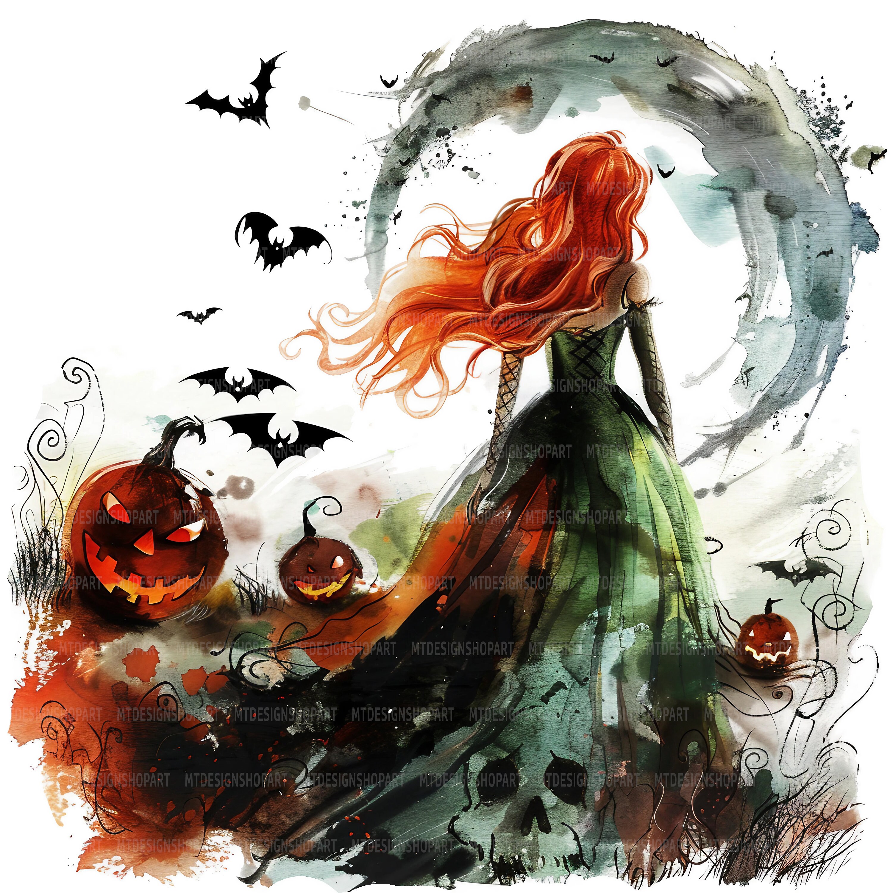 11 Scary Princess Clipart, Halloween Landscape, Printable Watercolor ...
