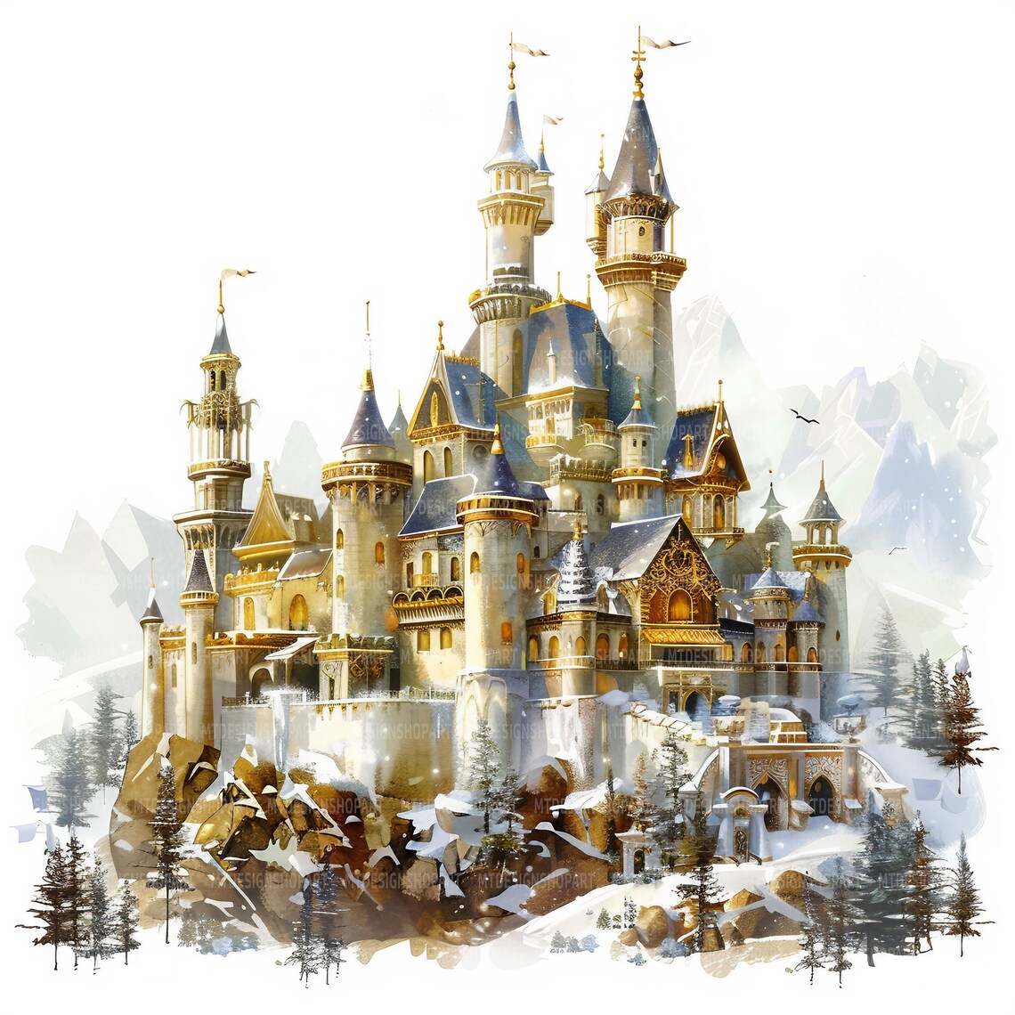 17 Winter Castle Clipart, Princess Castle, Printable Watercolor Clipart ...