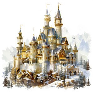 17 Winter Castle Clipart, Princess Castle, Printable Watercolor Clipart ...