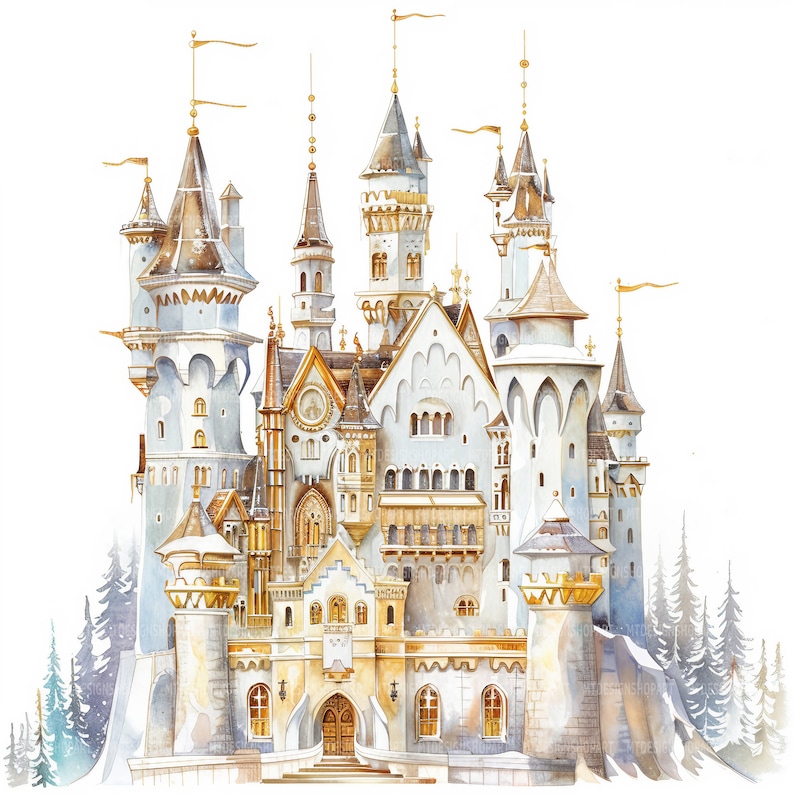 17 Winter Castle Clipart, Princess Castle, Printable Watercolor Clipart ...