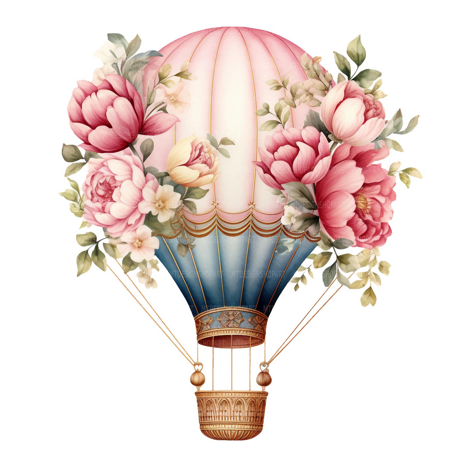 19 Hot Air Balloon Clipart, Floral Balloon, Printable Watercolor ...