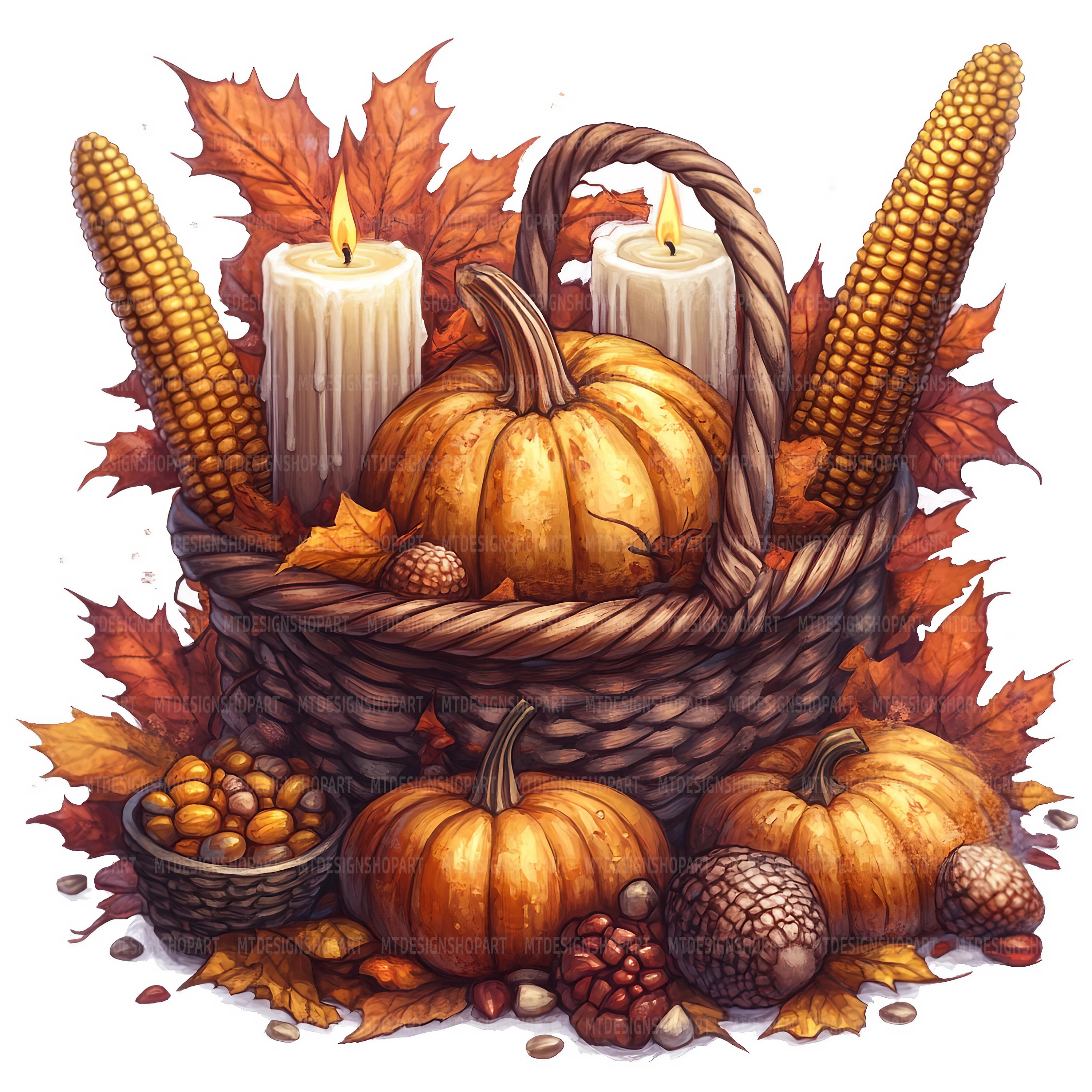 22 Fall Thanksgiving Clipart, Fall Leaves Print, Printable Watercolor ...