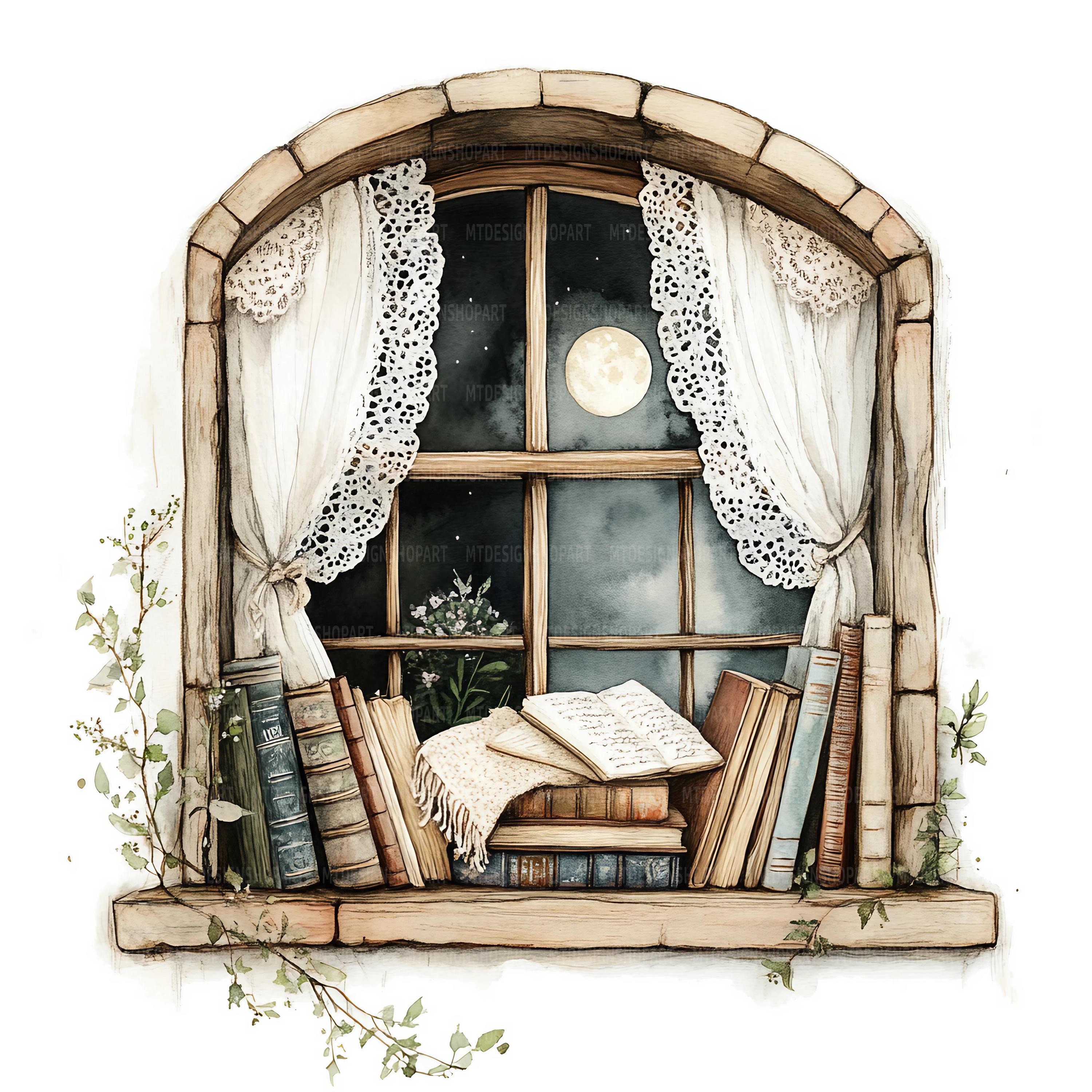 24 Night Window Clipart, Nursery Window Clipart, Printable Watercolor ...