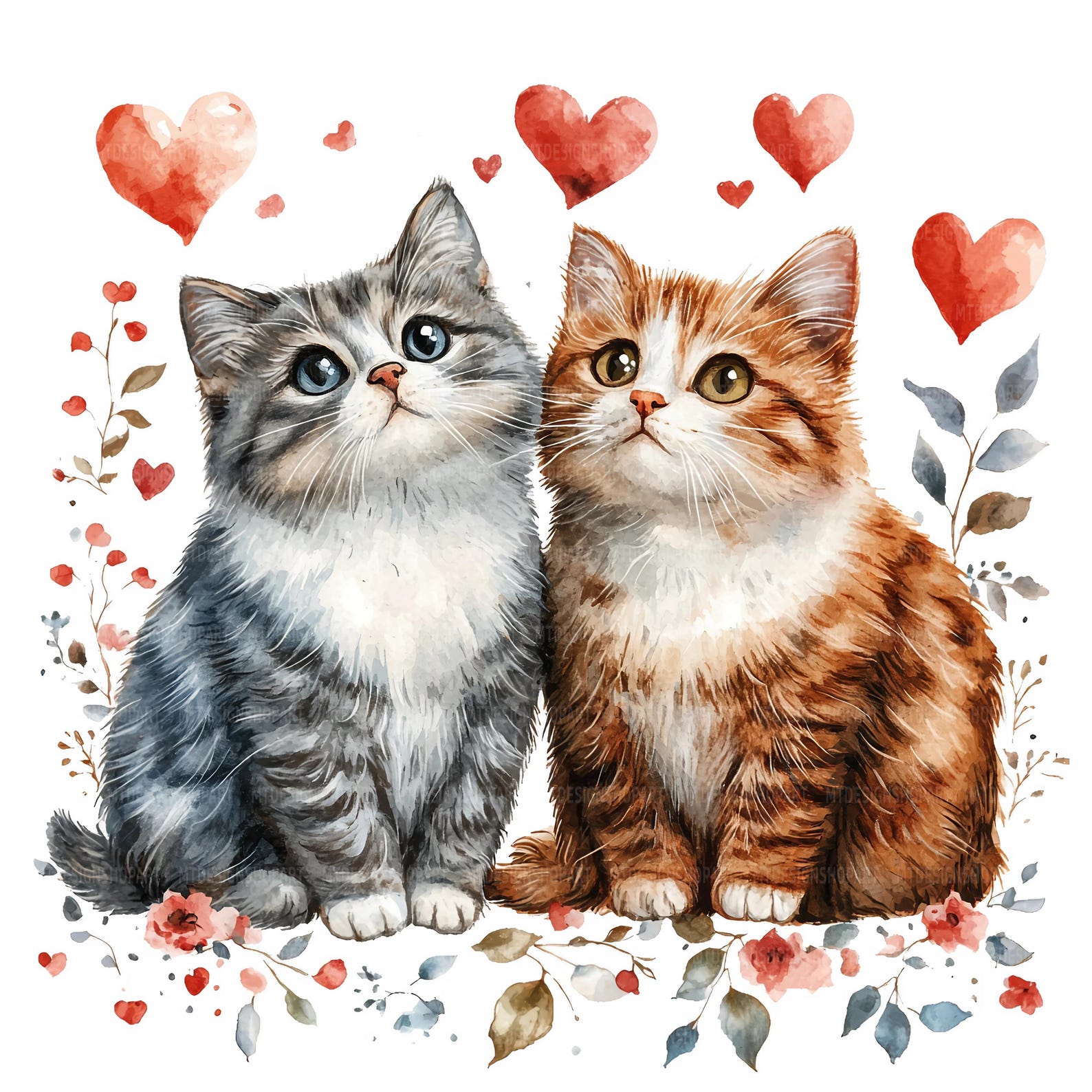 19 Cute Valentines Kittens Clipart, Kitten Love Clipart, Romantic Cats ...