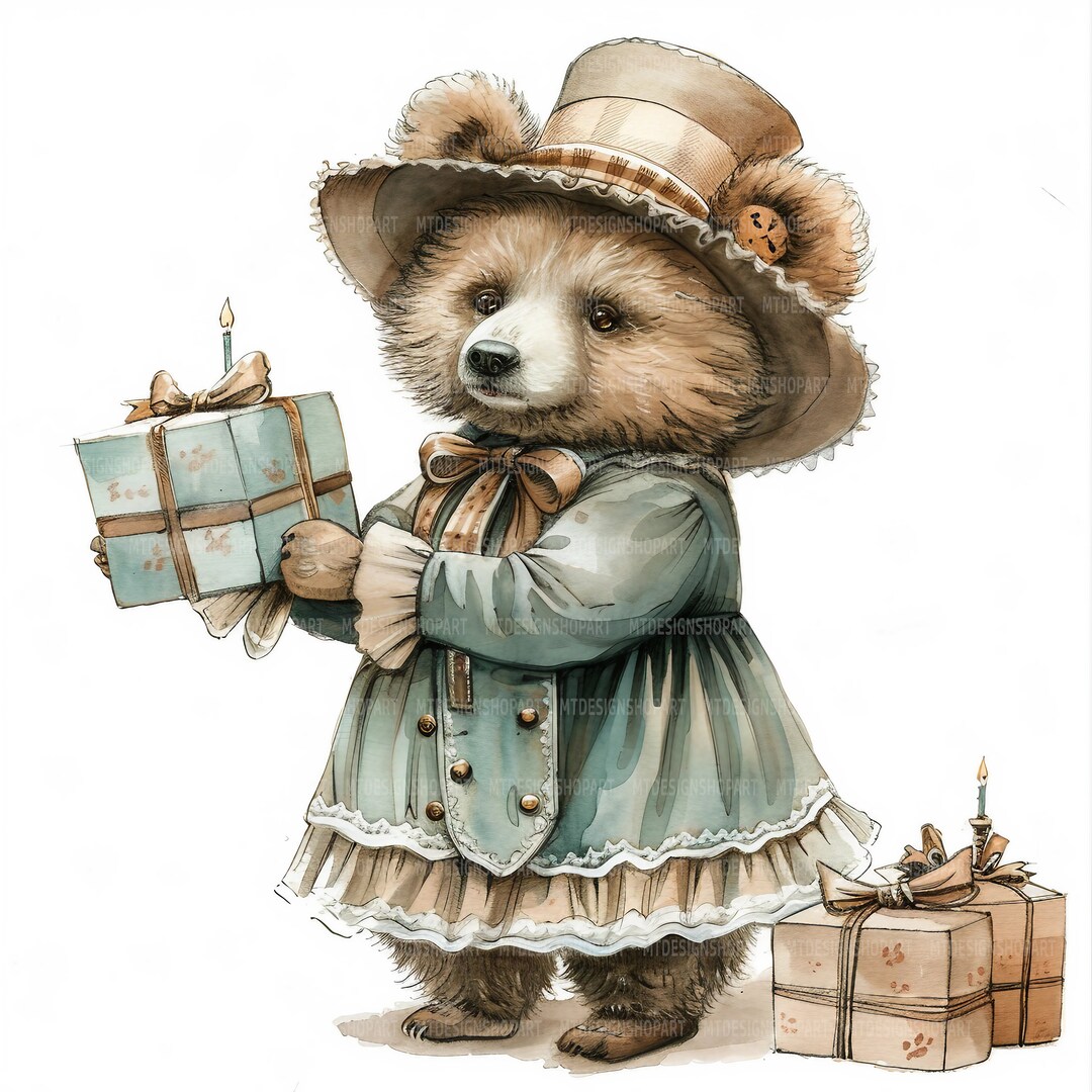14 Bear With Gift Clipart, Bear in Christmas Clothes Clip Art ...