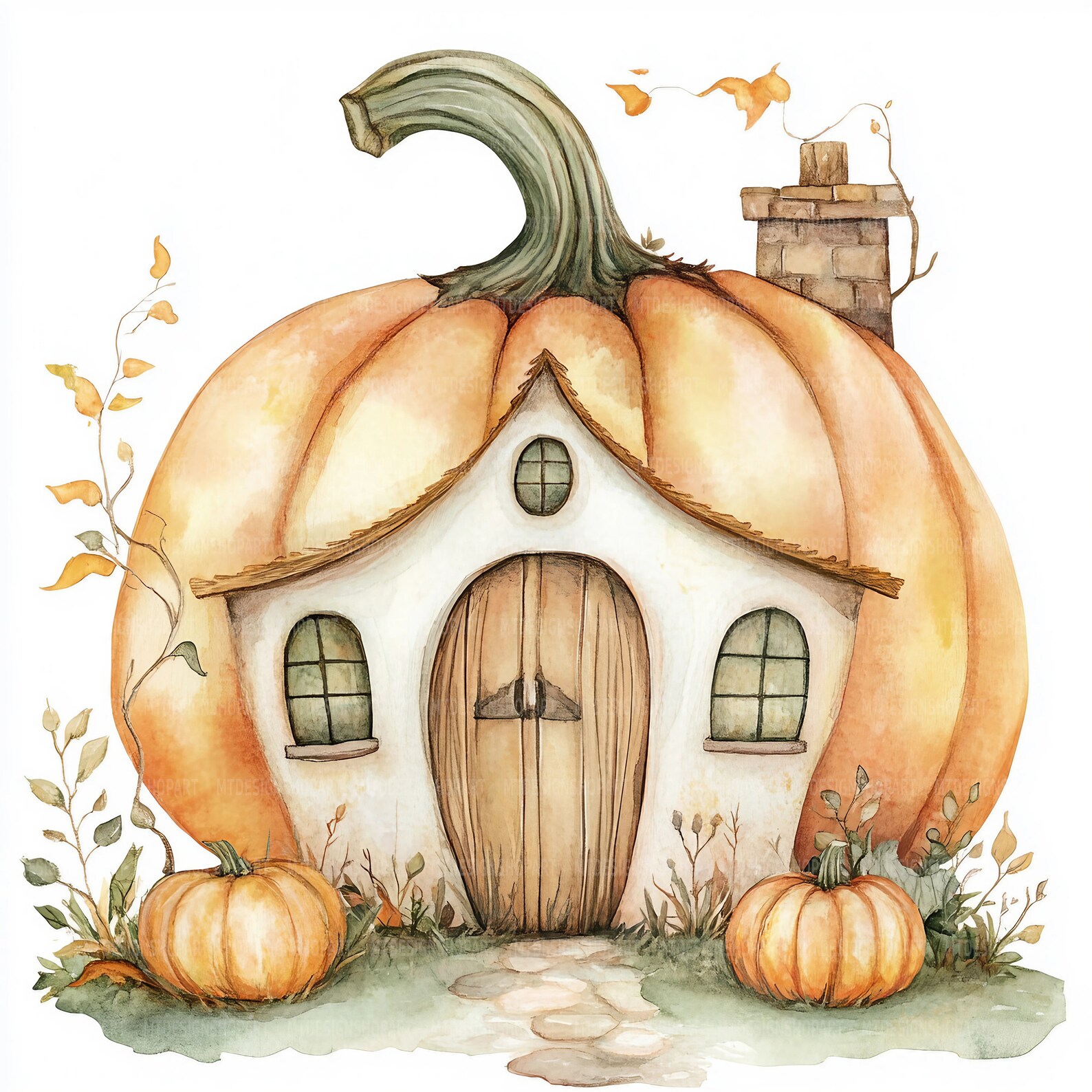 24 Pumpkin House Clipart, Pumpkin Fairy House, Printable Watercolor ...