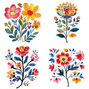 21 Folk Art Flowers Clipart, Rosemaling Floral, Printable Watercolor ...