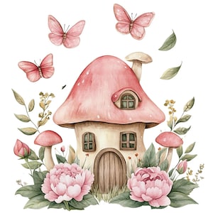 19 Fairy House Clipart, Toadstool Fairy House, Printable Watercolor ...