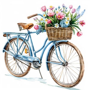 18 Vintage Floral Bicycle Clipart, Shabby Chic, Printable Watercolor ...