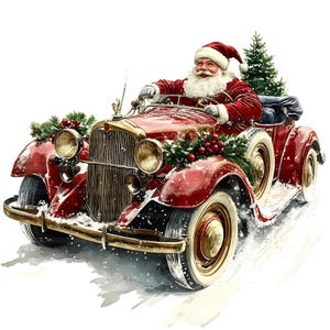 16 Festive Santa Car Clipart, Christmas Santa Claus Clipart, Printable ...