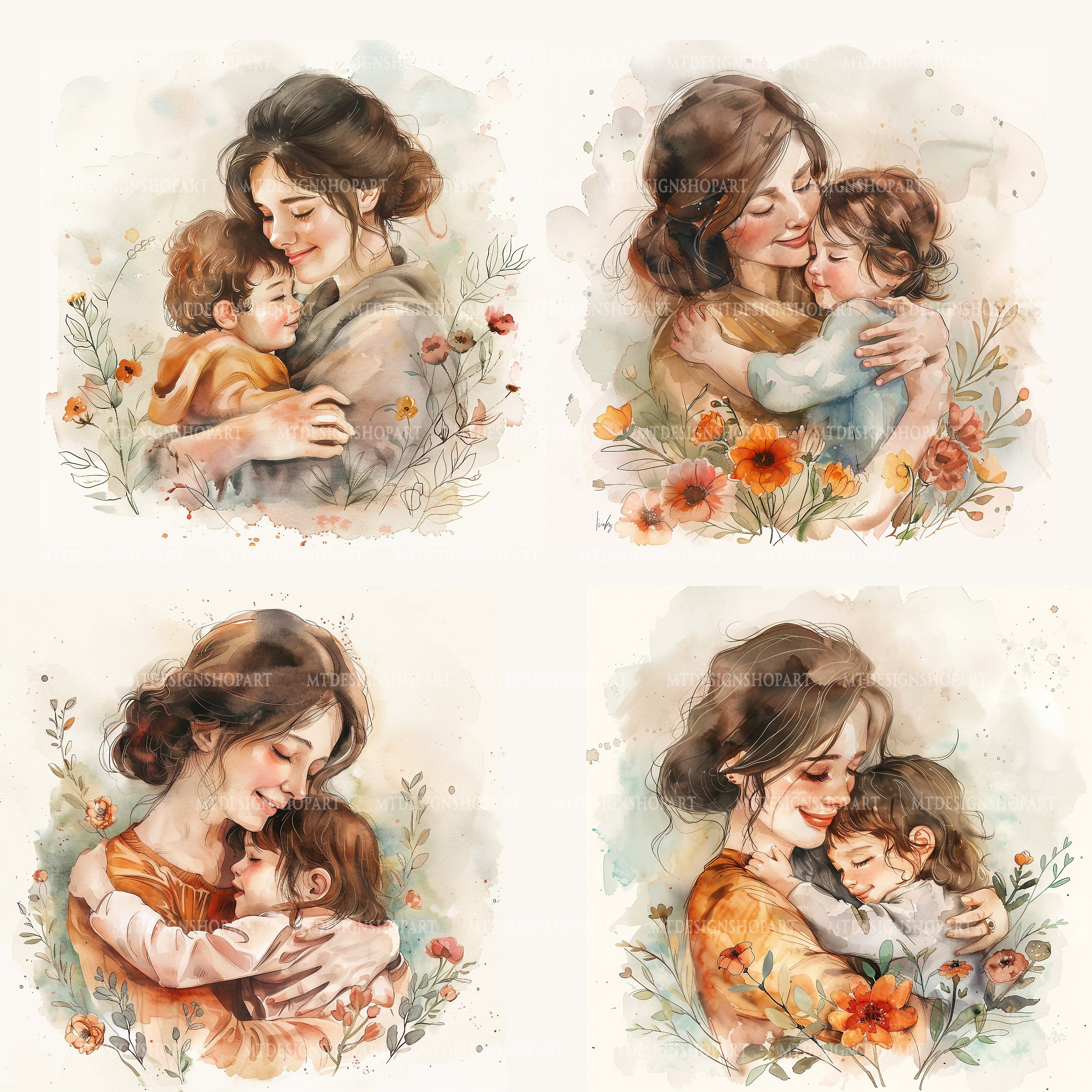 15 Mother and Child Clipart, Mother's Day Card, Printable Watercolor ...