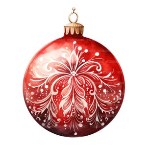 25 Red Bauble Clipart, Vintage Christmas Bauble Art, Printable ...